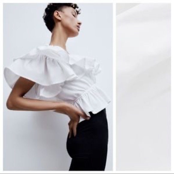 Zara | Tops | Zara White Ruffle Top | Poshmark